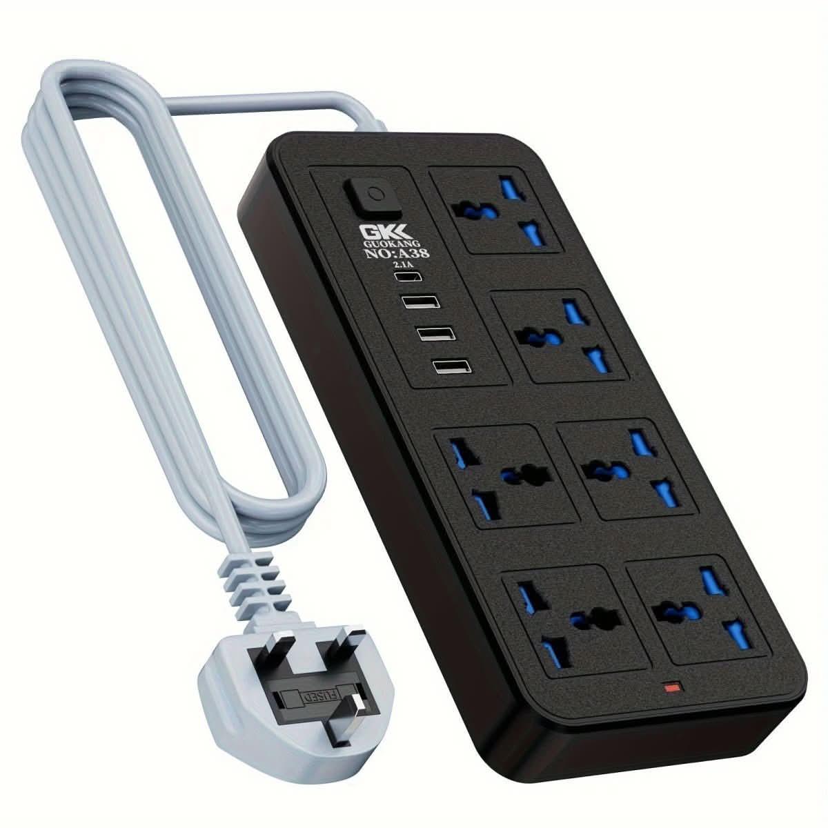 6 Way Power Strip Outlets Extender Switch Socket AC Plug And 3 USB & 1 ...